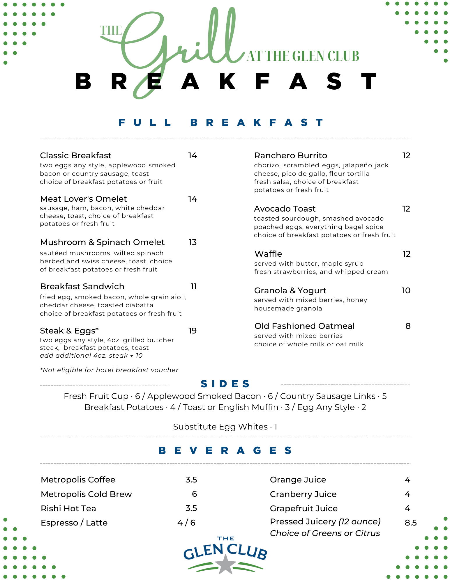 GRILL MENU - The Glen Club