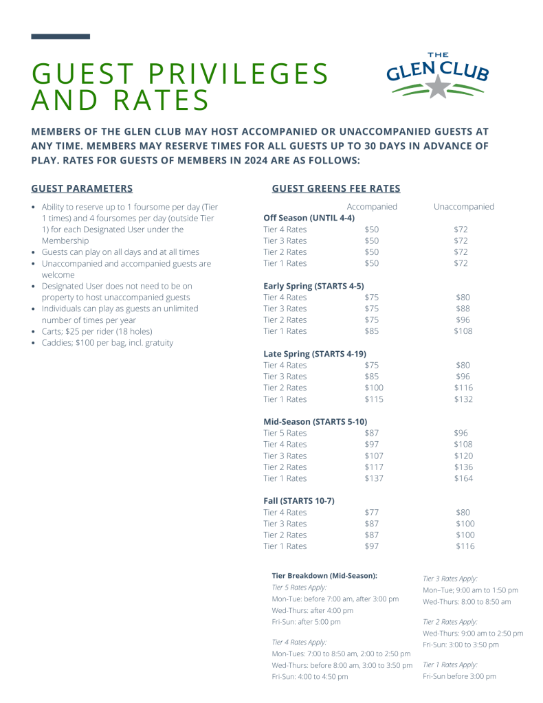 Members Only - Guest Fees - The Glen Club