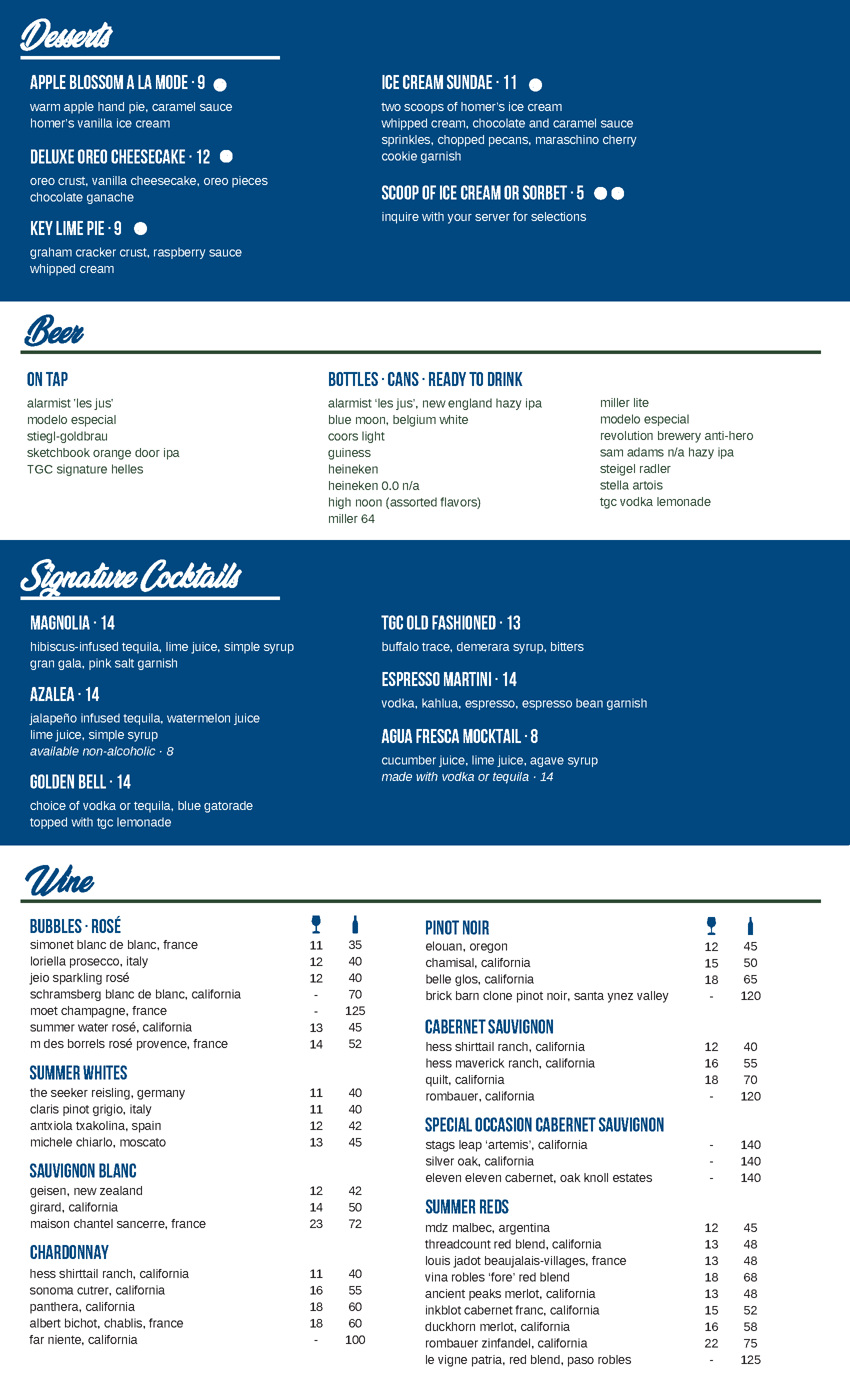 GRILL MENU - The Glen Club